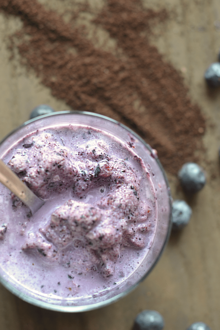 A 3-ingredient Blueberry Coffee Shake. So simple to make!