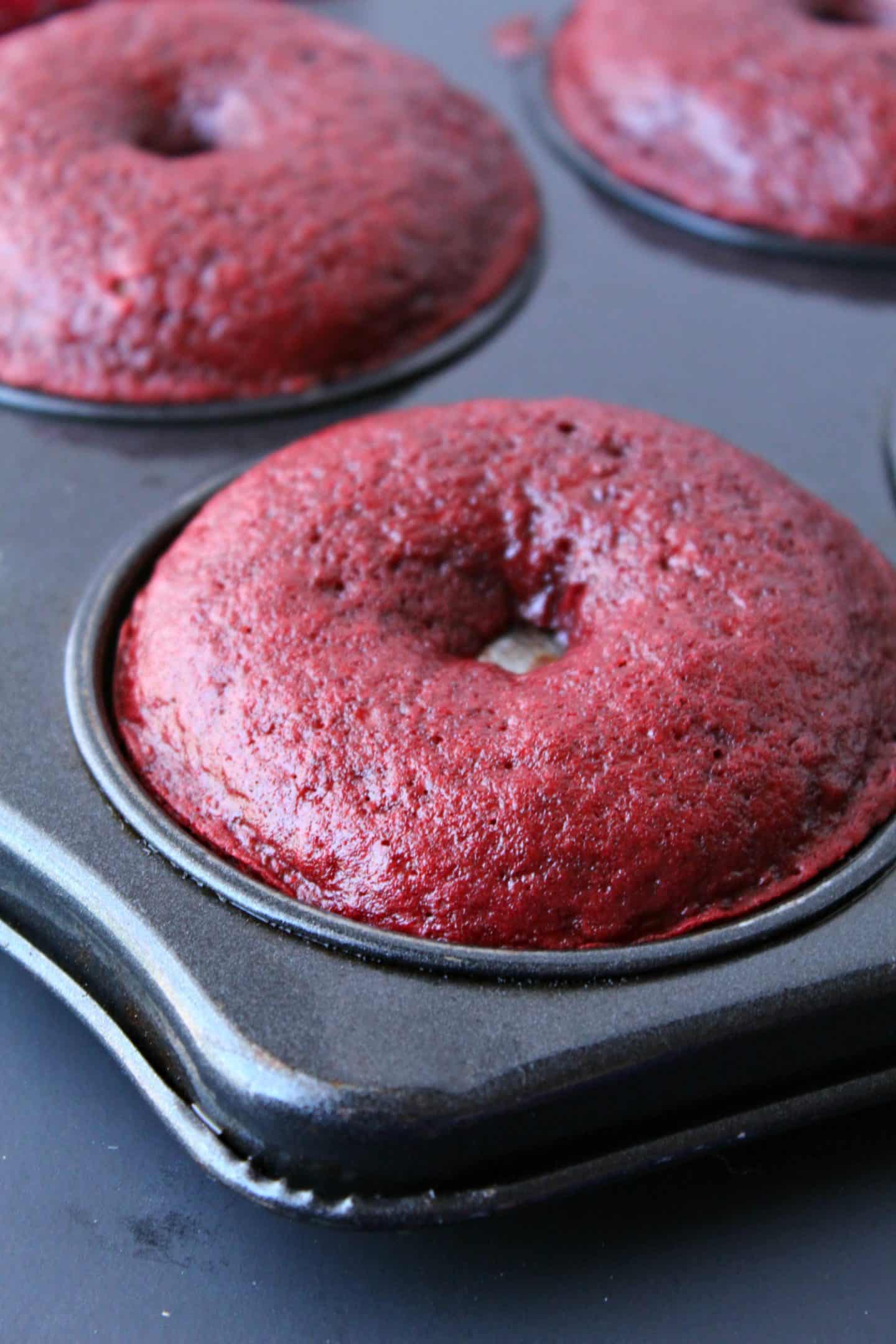 baked Red Velvet Donuts with Cream Cheese Frosting
